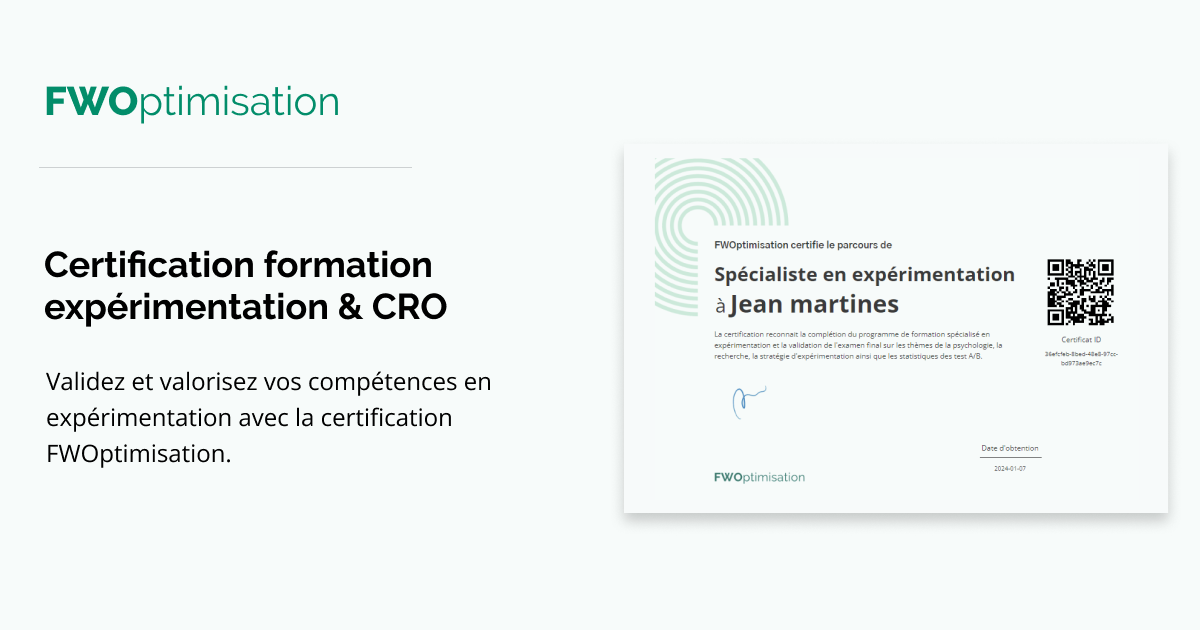 Certification formation CRO experimentation - FWOptimisation